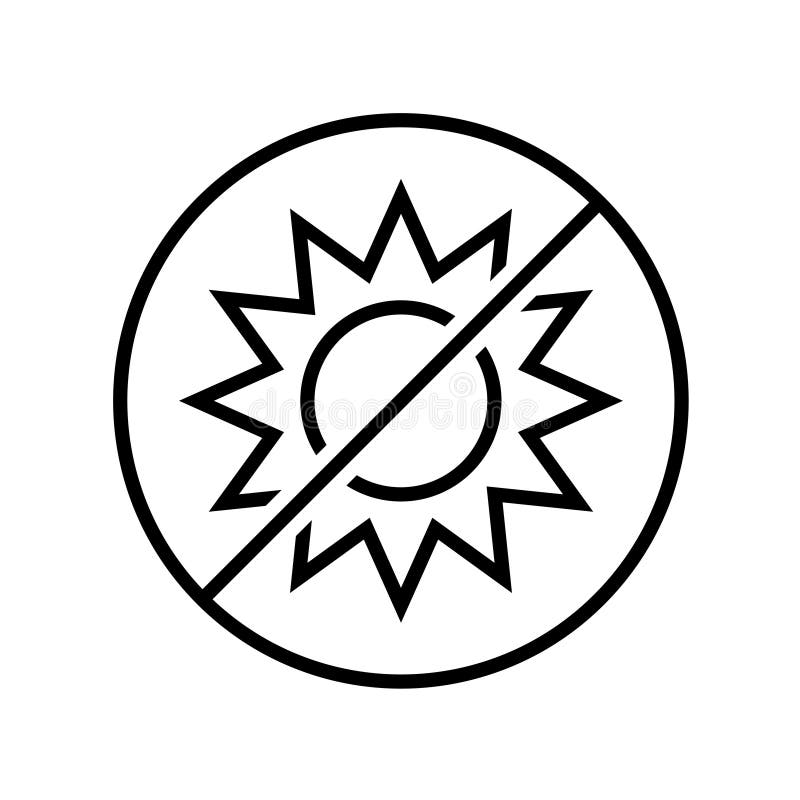No Sun Icon. Line Style Symbol of Sun Rays Prohibition. Do Not Expose ...