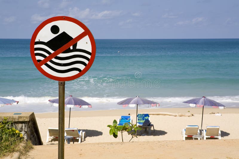 No swimming sign on beach stock photo. Image of horizon - 6161772