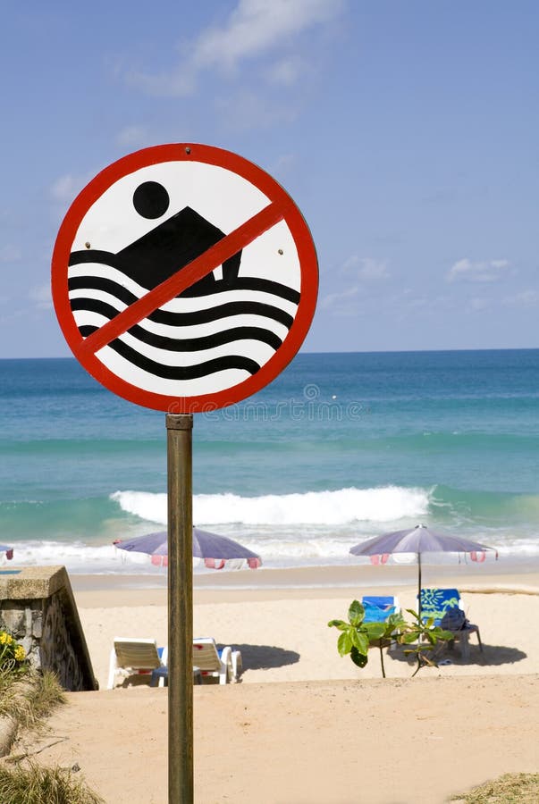 No swimming sign at beach stock image. Image of swim, bright - 6447751