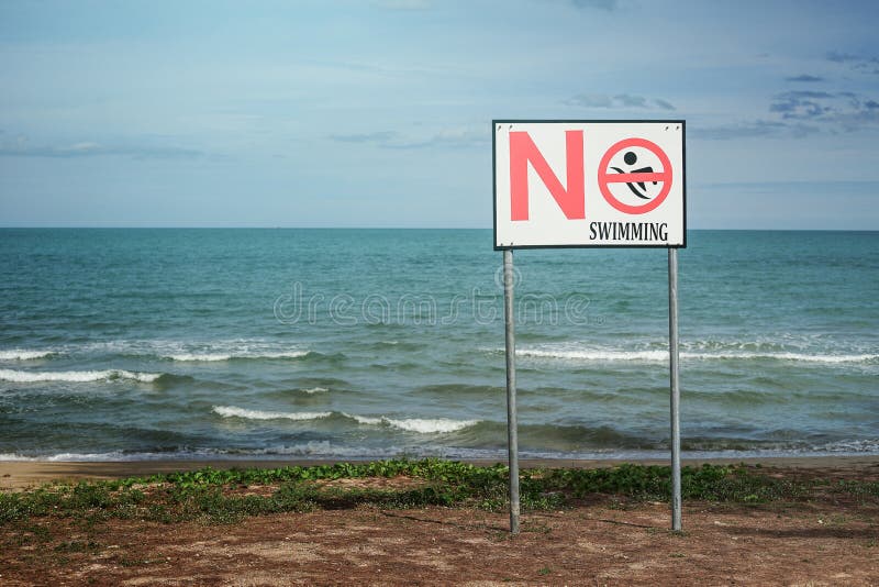 No Swimming Sign on a Beach Stock Image - Image of seaside, copyspace ...