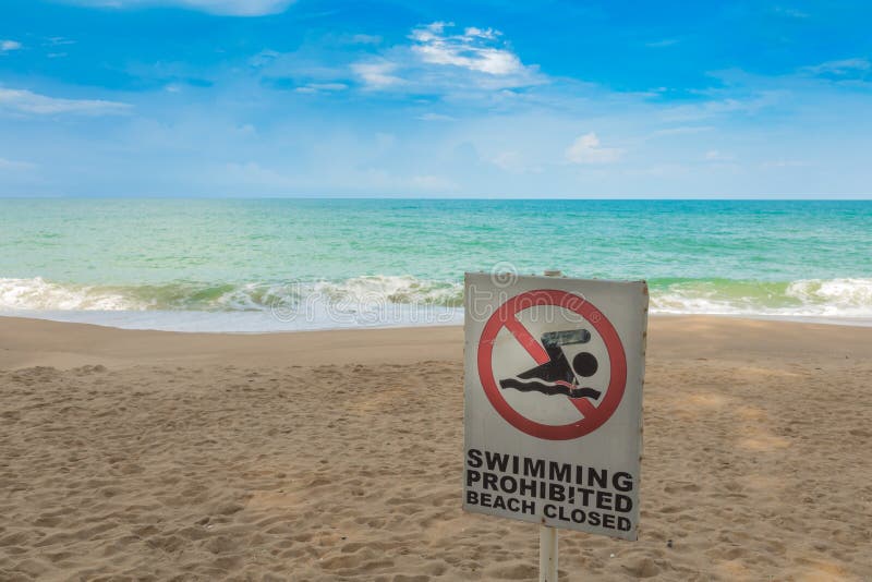 No Swimming Sign on Beach . Stock Photo - Image of dangerous, warning ...