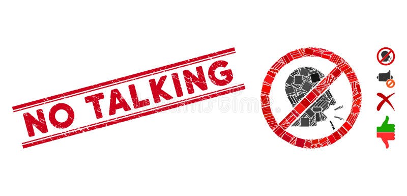 No Talking Mosaic and Scratched No Talking Stamp Seal with Lines Stock ...
