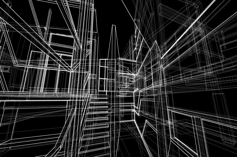 Architecture Design Concept 3d Perspective Wire Frame Rendering ...