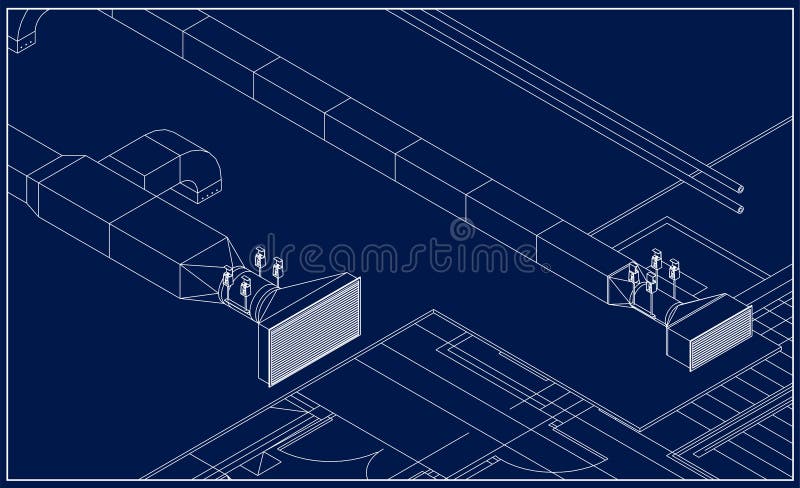 BIM Air Ducts Design 3d Illustration Blueprint Hvac Stock Illustration ...