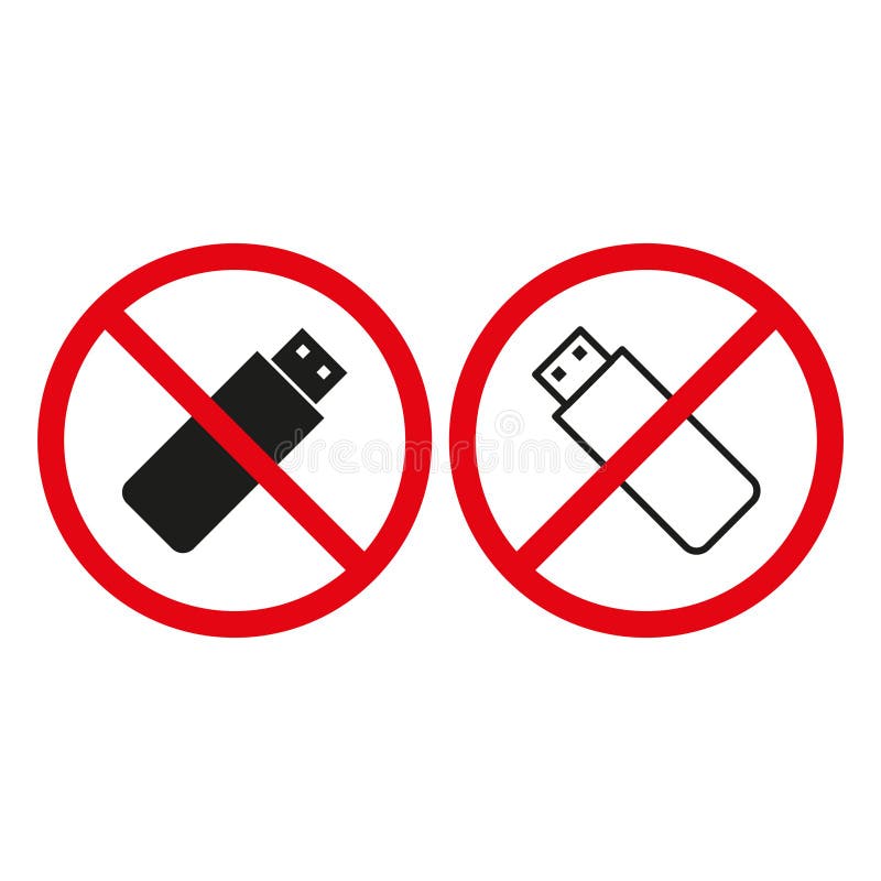 No USB Drive Icons. Red Prohibition Signs. Data Storage Banned Stock ...