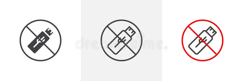 No USB Flash Drive Sign Icon Set. Ban on Digital Data Devices Including ...