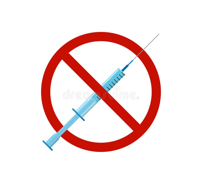 No Vaccination Vector Concept. Syringe with Blue Liquid and Prohibition ...