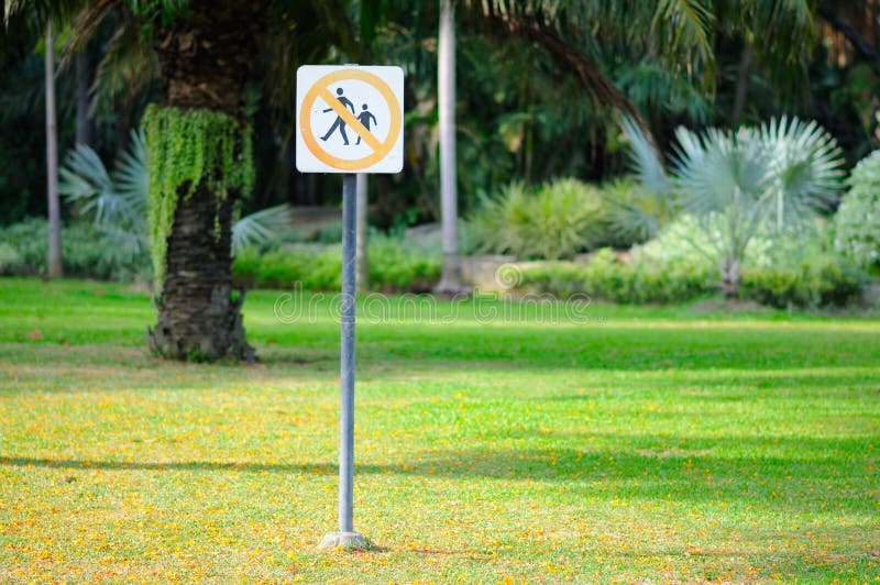 No Walking Sign in a Park stock image. Image of icon - 210847423