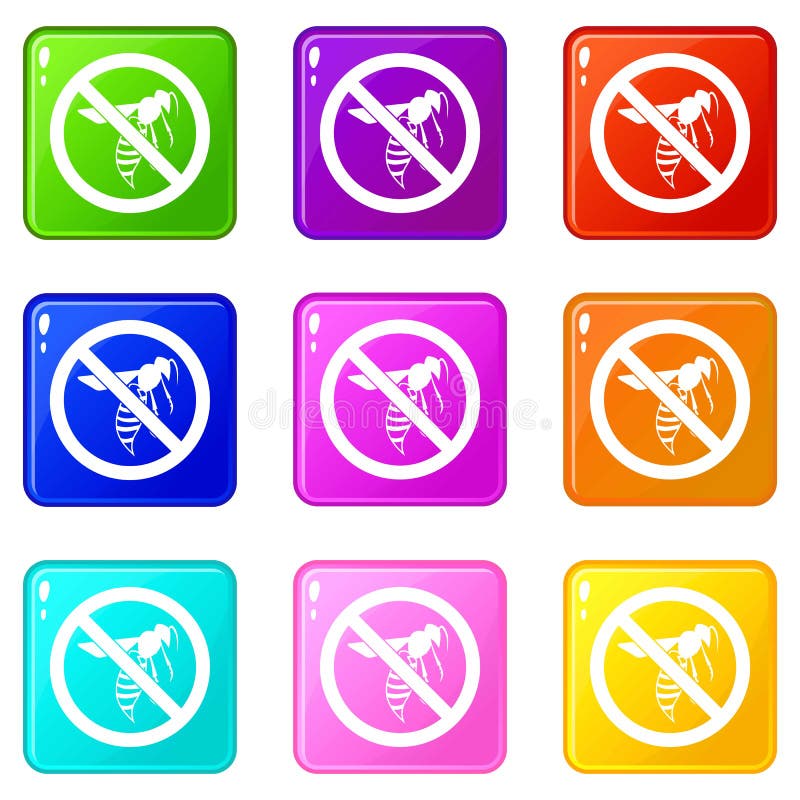 No wasp sign icons 9 set stock vector. Illustration of disease - 96084641