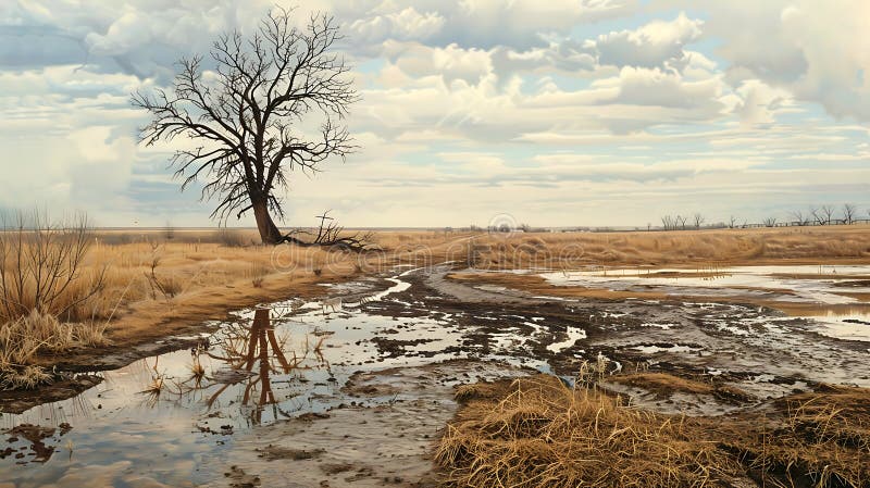 Dry Tree in the Steppe in Early Spring. Early Spring Stock Illustration ...