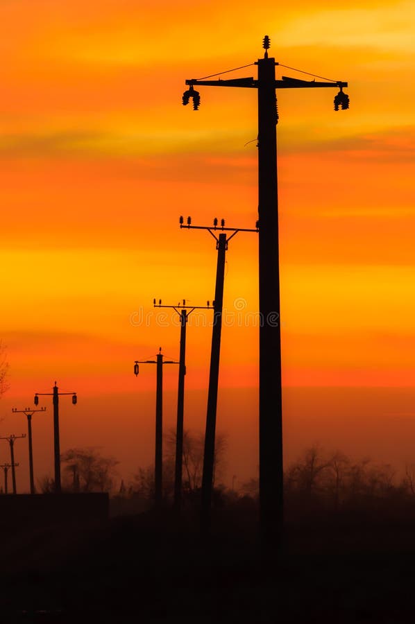 No wires on sunset stock image. Image of pylons, pilings - 63473995