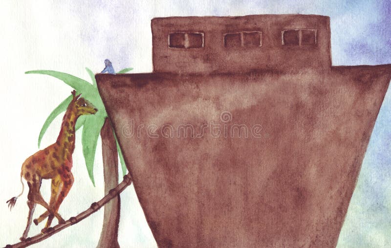 Noah Chama O Giraffe Na Arca Ilustração Stock - Ilustração de mitologia ...