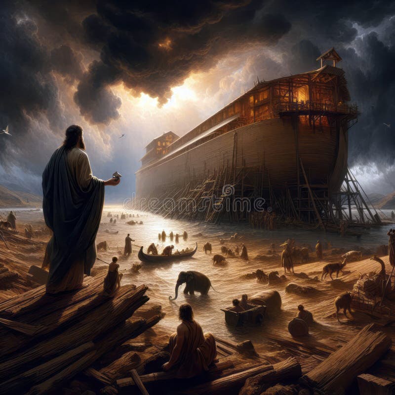 Noah getting the ark built stock illustration. Illustration of ...
