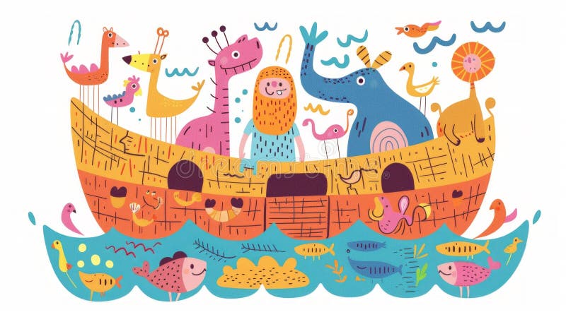 Noah and His Family Guide a Diverse Array of Animals on the Ark As they ...