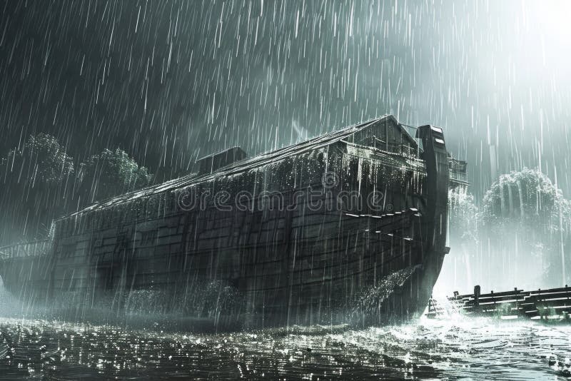 Noah S Ark Amidst the Pouring Rain during the Flood. Stock Illustration ...