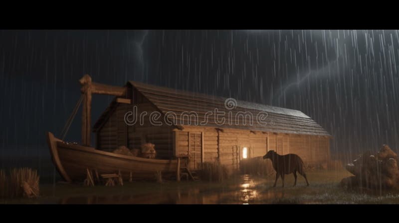 Noah S Ark 3D Illustration during a Storm and Lightning Stock ...