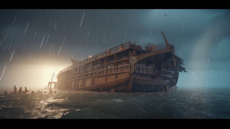 Noah S Ark 3D Illustration during a Storm and Lightning Stock ...