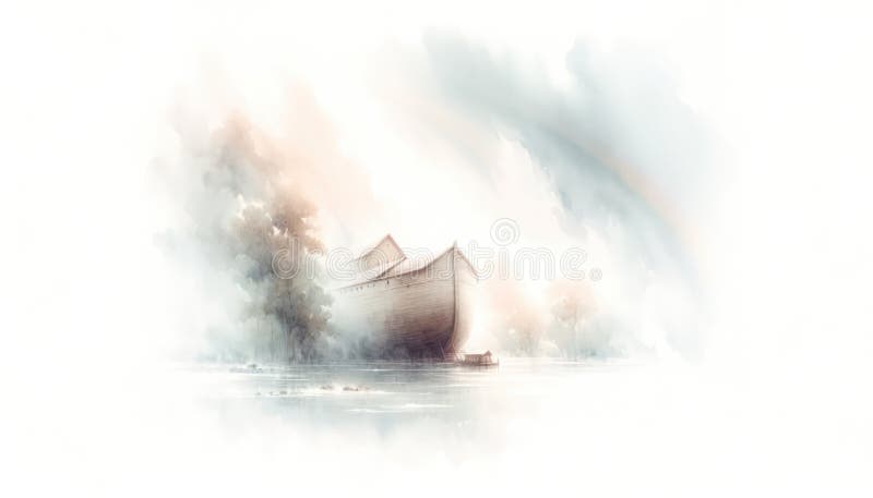 Noah S Ark. Watercolor Painting with Silhouettes of Animals Stock ...