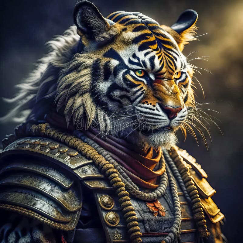 Noble Tiger Samurai in Armor, Tiger Samurai on Guard Stock Illustration ...