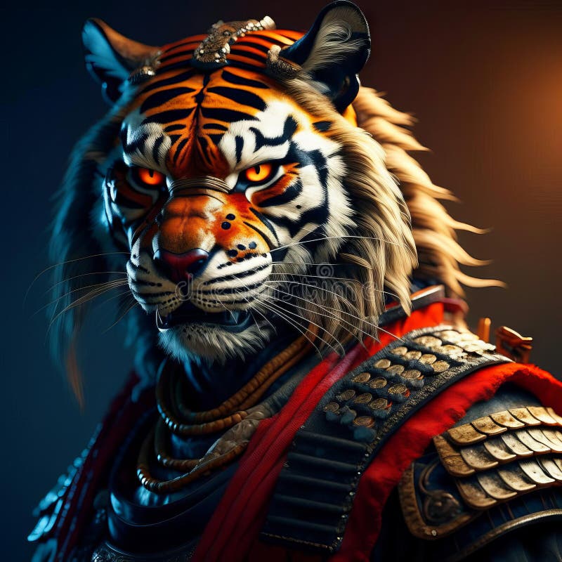Noble Tiger Samurai in Armor, Tiger Samurai on Guard Stock Illustration ...