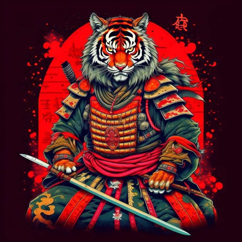 Noble Tiger Samurai in Armor, Tiger Samurai on Guard Stock Illustration ...