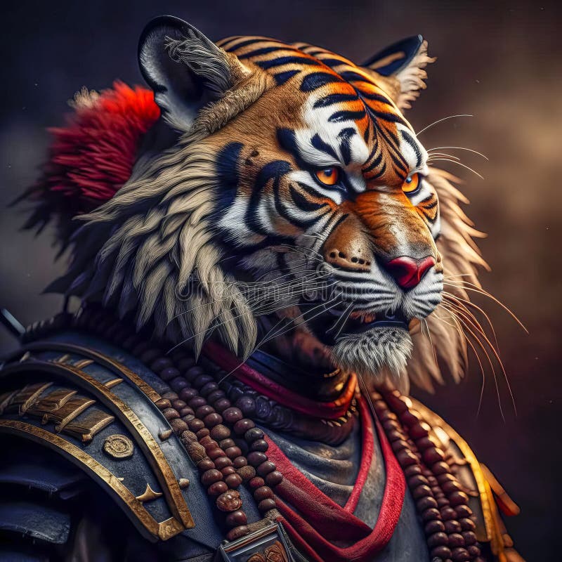 Noble Tiger Samurai in Armor, Tiger Samurai on Guard Stock Illustration ...