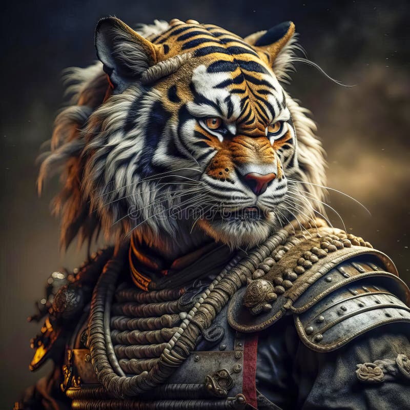 Noble Tiger Samurai in Armor, Tiger Samurai on Guard Stock Illustration ...