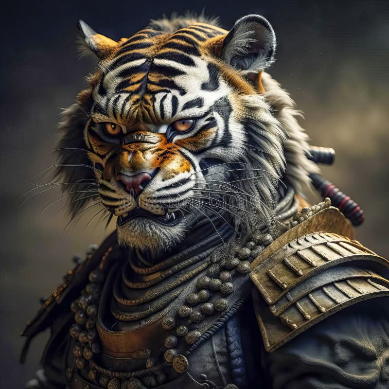 Noble Tiger Samurai in Armor, Tiger Samurai on Guard Stock Illustration ...
