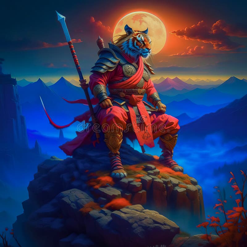 Noble Tiger Samurai in Armor, Tiger Samurai on the Mountain in the Full ...