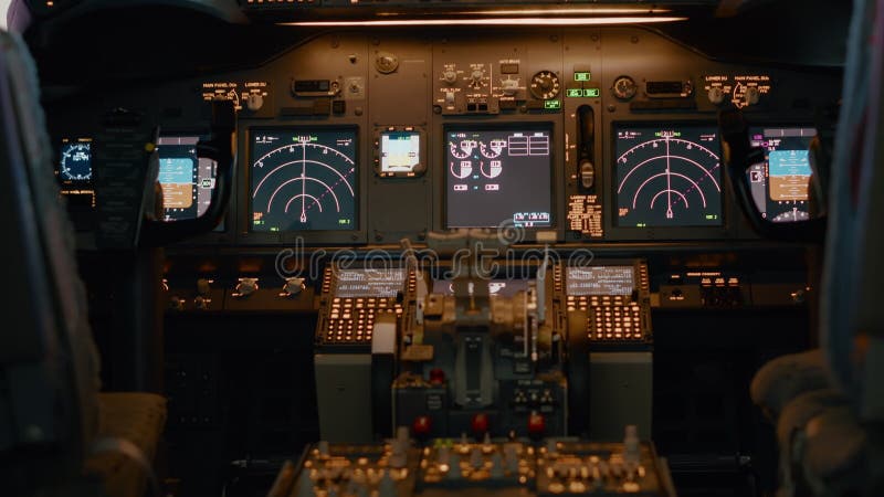 Nobody in Plane Cabin with Control Panel and Navigation Compass Stock ...