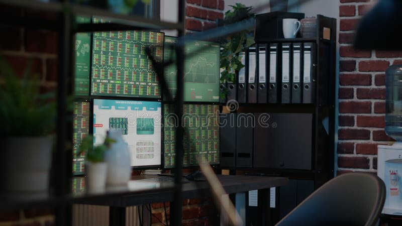Desk with Multiple Monitors Displaying Terminal Window and Artificial ... Desk with Multiple Monitors Displaying Terminal Window and Artificial ...