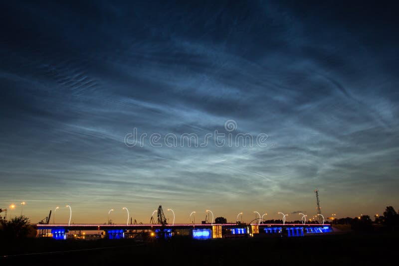 Noctilucent Clouds and Nightly Bridge Stock Image - Image of ...