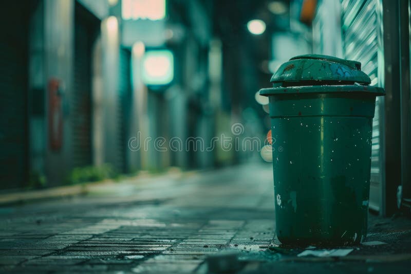 Nocturnal City Scene with a Garbage Bin Standing Alone. Generative AI ...