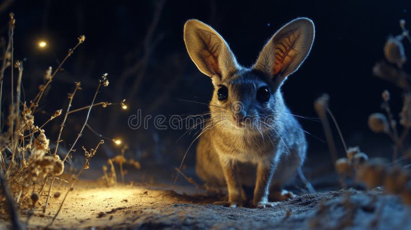 Nocturnal Desert Rabbit Closeup at Night Stock Illustration ...