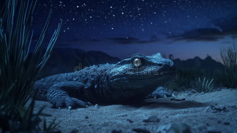 Nocturnal Lizard Under Starry Night Sky Stock Illustration ...