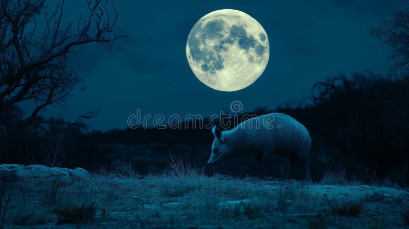 Nocturnal Mammal Under a Bright Full Moon in a Desert Landscape Stock ...