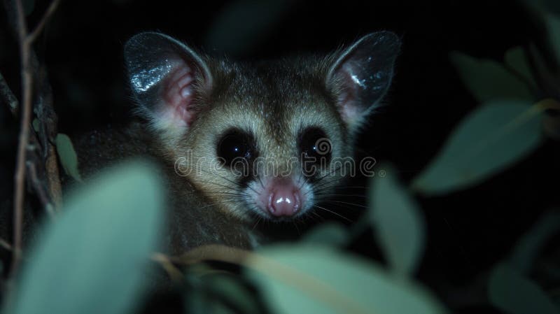 Nocturnal Possum Closeup in Dark Foliage Stock Illustration ...