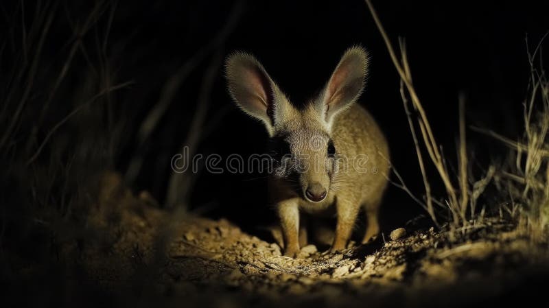 Nocturnal Rabbit in Dark Desert Night Stock Illustration - Illustration ...