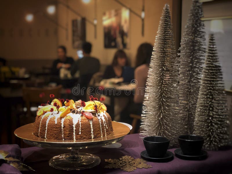 Noel Cake in a Cafe Shop Decorated for New Year Stock Photo - Image of ...