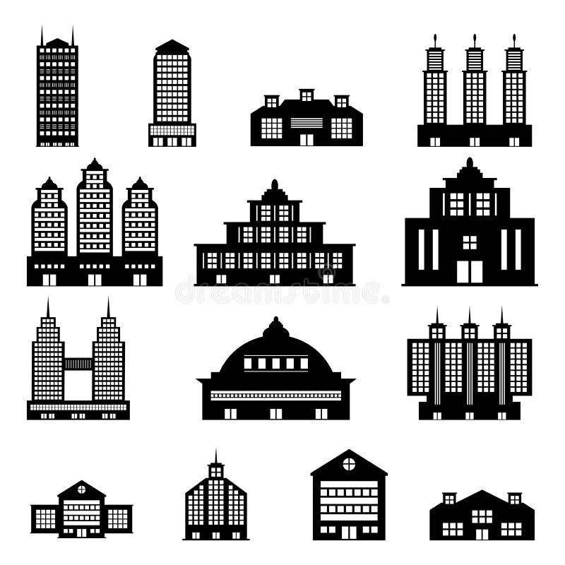 Ensemble De Pictogrammes Plats De Bâtiments De Conception Illustration ...