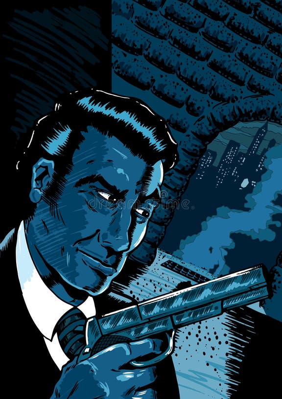 Noir spy scene stock vector. Illustration of handgun - 19753483