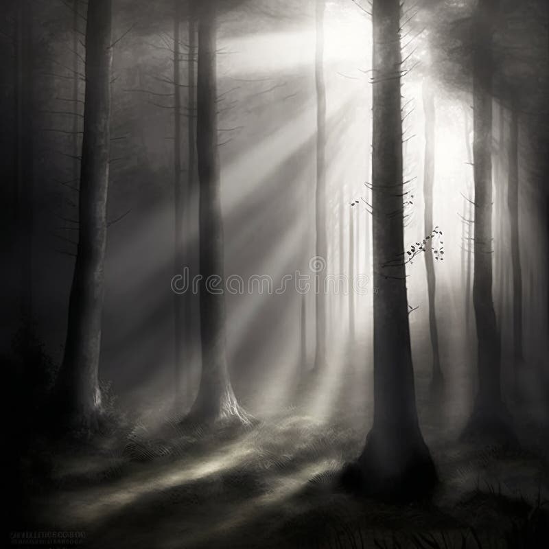 Noir Style Black White Image of a Forest Stock Illustration ...