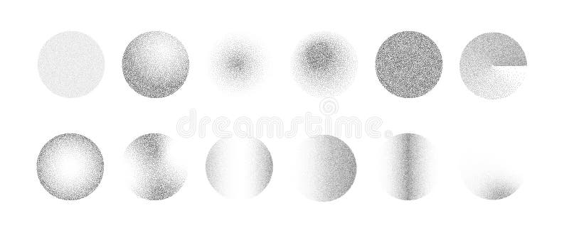 Noise Gradient Shape. Various Circles with Grain Texture. Black Noise ...