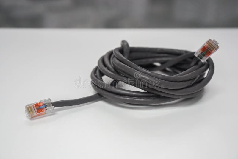 Noise LAN Cable on Office Desk for Computer Set Up and Connect Server ...