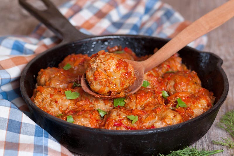 Noisettes are Stewed in the Tomato Sauce in a Spoon Stock Photo - Image ...