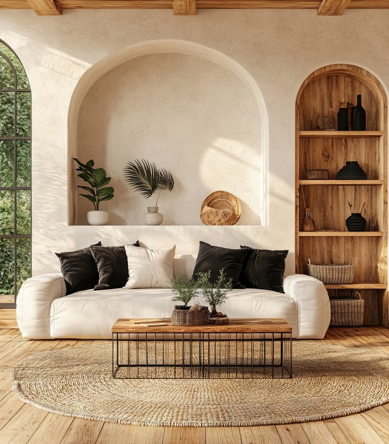 A Nomadic Boho Interior Scene with Rustic Decor, Showcasing a Mockup ...