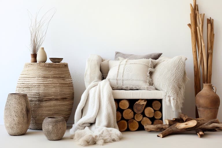 Nomadic, Boho, Rustic Home Interior Design of Modern Living Room. AI ...