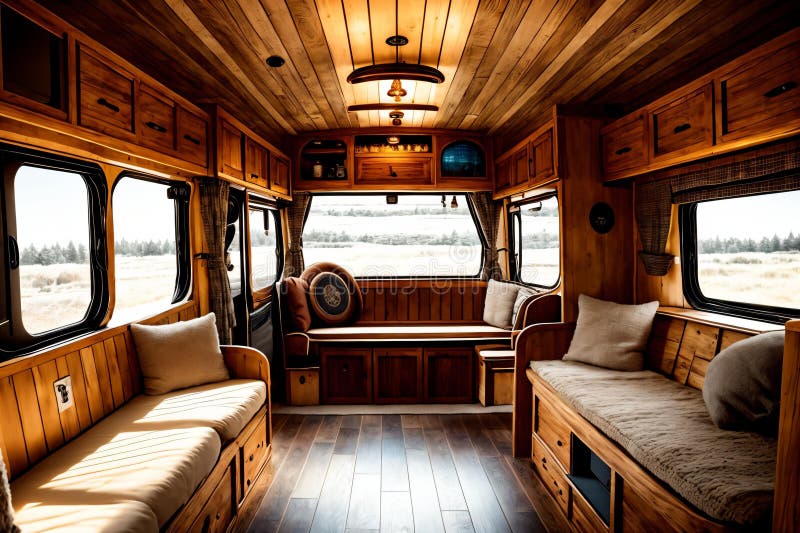 Nomadic Home Exploring the Rustic Interior of a Van Life Bus.AI ...
