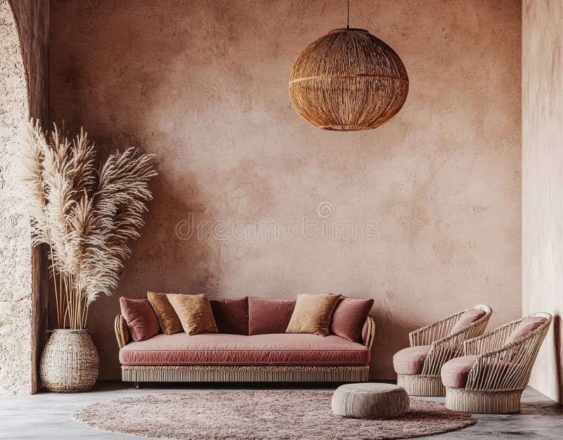 Nomadic Home Interior Background in Warm Beige Tones, Rendered in 3D ...