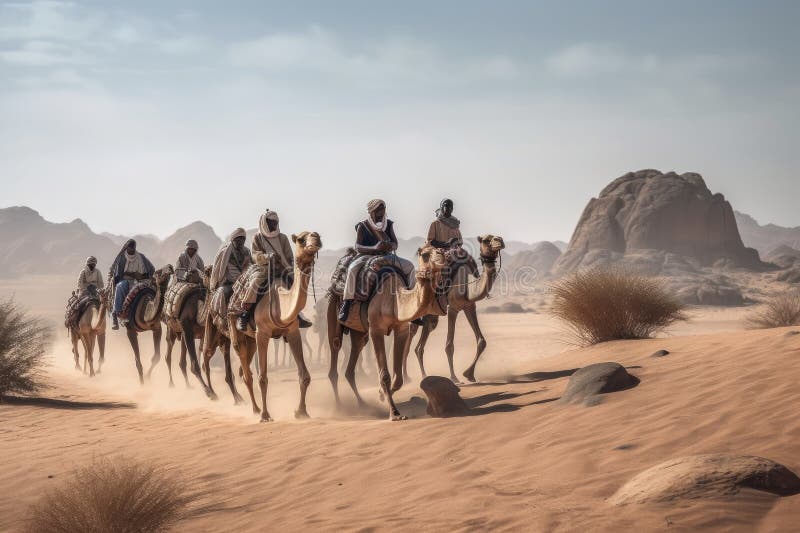 Nomadic Tribe Crossing the Desert on Camelback Stock Illustration ...